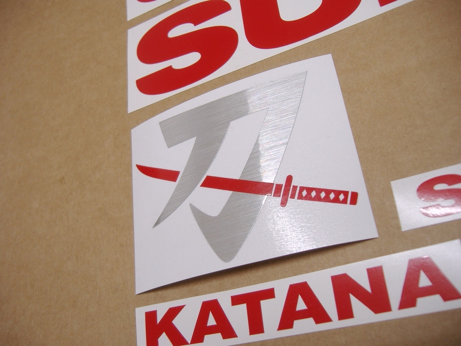 Suzuki Katana custom red color logo decals set - Moto-Sticker.com