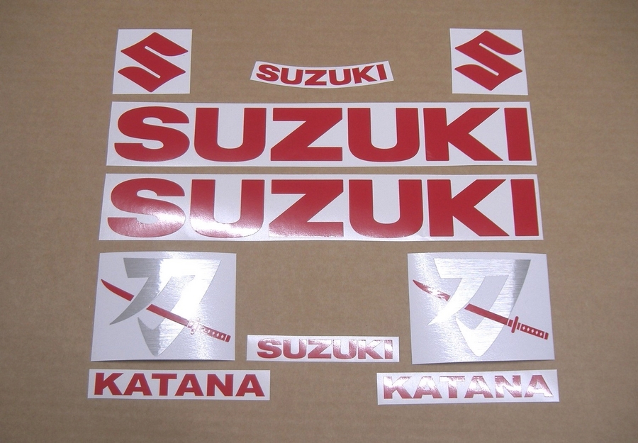 Suzuki Katana custom red color logo decals set - Moto-Sticker.com